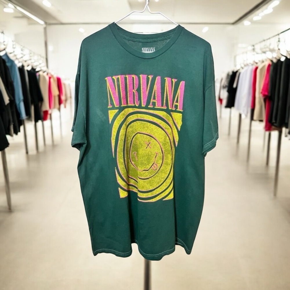 Nirvana Green Smiley Face Logo Graphic 90s Rock Grung… - Gem